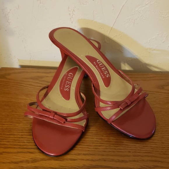 Guess | Shoes | Guess Red Kitten Heel Sandles Size 7 2m | Poshmark